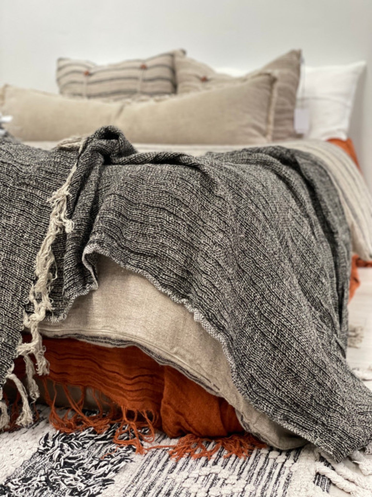 Rustic Linen Throw - Natural & White Stripe– Drift Home and Living